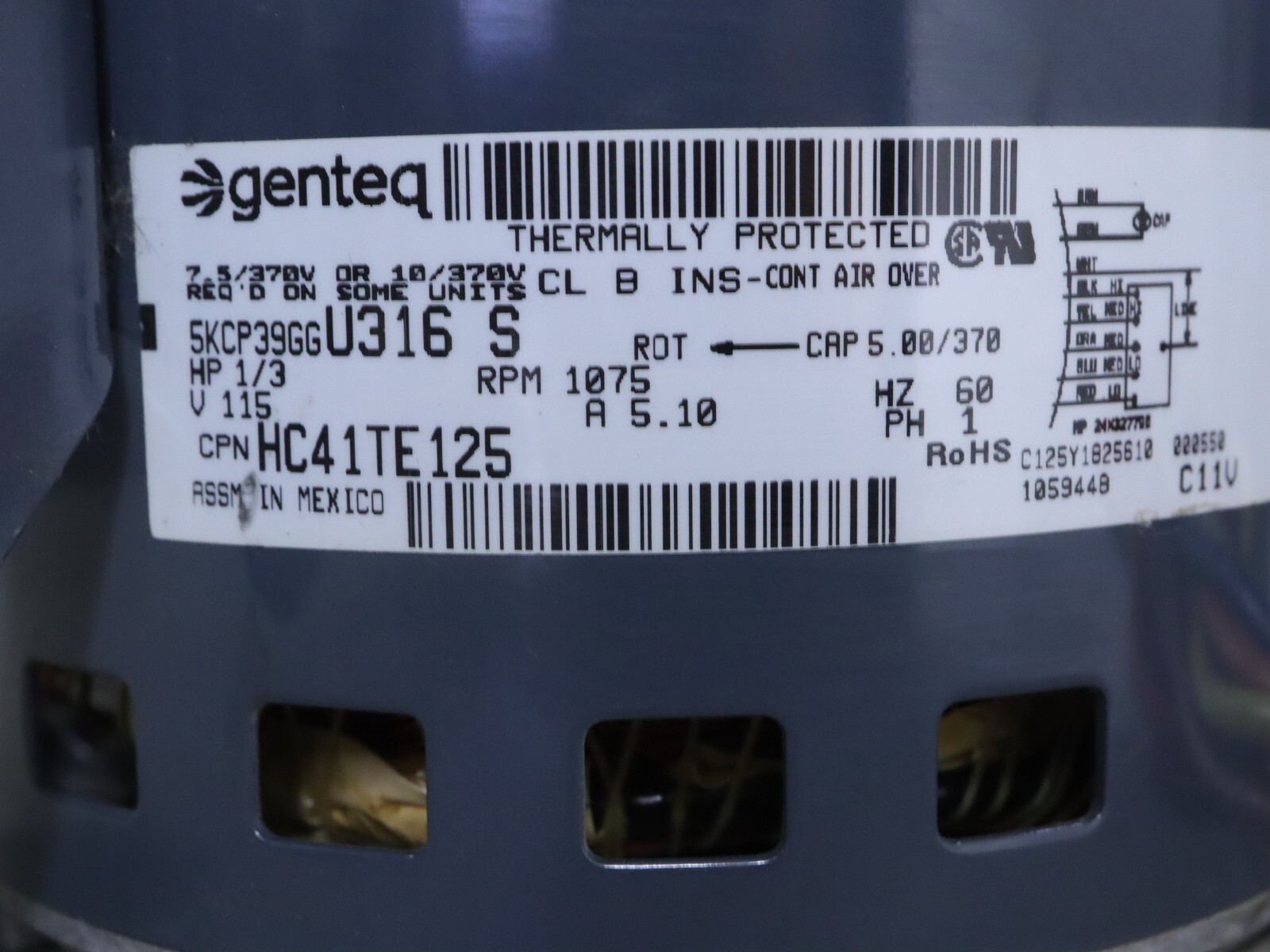 GE Genteq Motors 5KCP39GGU316S Blower Motor 1/3HP 115V 1075RPM ...