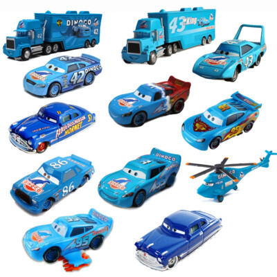 Diecast Model Car Disney Pixar Cars Blue Lightning McQueen Dinoco King ...