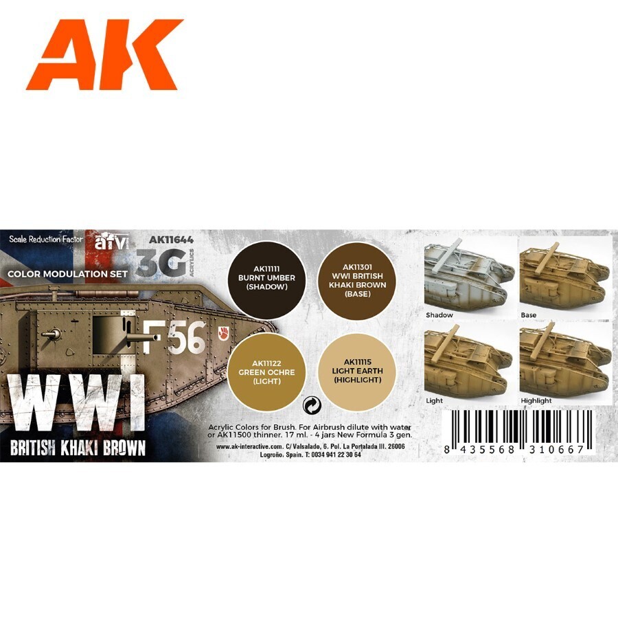 AK Interactive: WWI British Colors Modulation Set - Acrylic Paint Set ...