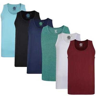 Mens Vest Tops 100% Cotton Plain Classic Vests Summer Gym Training Tank ...