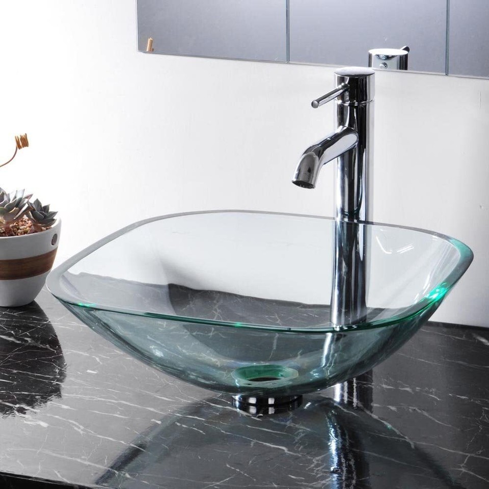 Modern Bathroom Vessel Sink Combo Vanity Basin Bowl Ceramic Glass ...