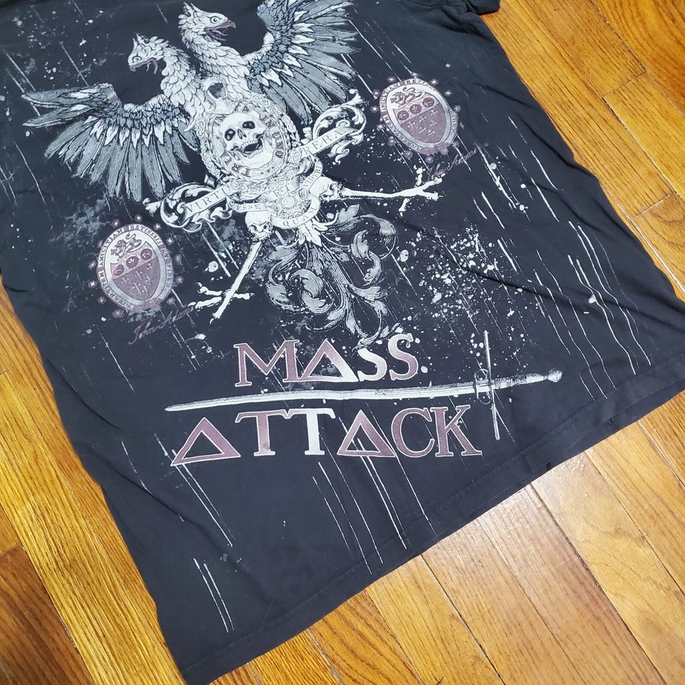 Vtg Y2K Xzavier Shirt Black Gothic Skull Goth Grunge Affliction Mass ...