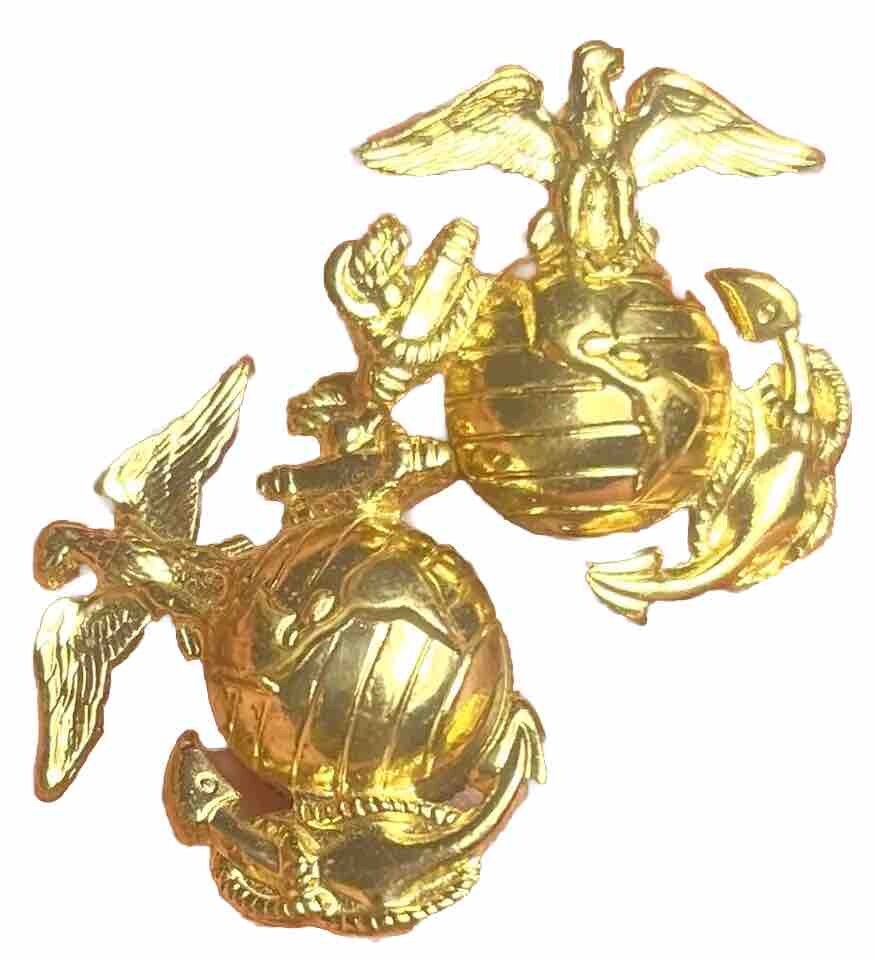US Marine Corps Left & Right Cap Gold Emblem WW 2 USMC Lapel / Hat Pin ...