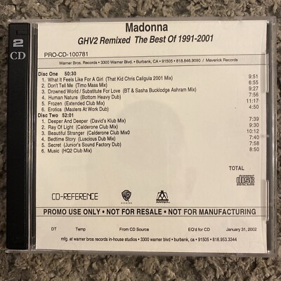 Madonna GHV2 - Remixed The Best Of 1991-2001 US Promo CD-R acetate ...