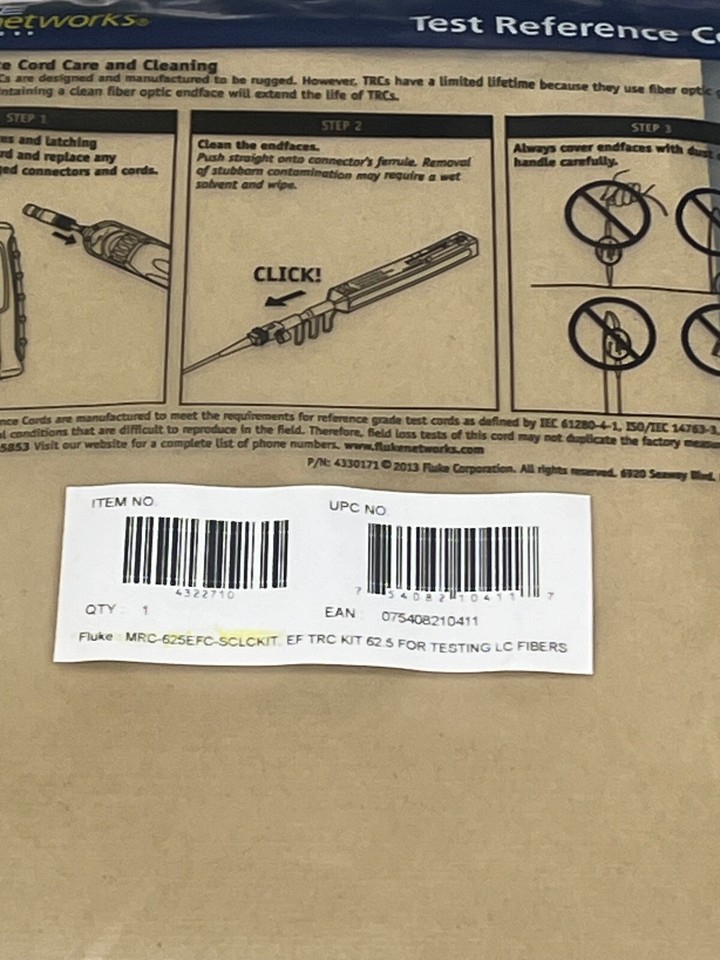 Fluke MRC-625EFC-SCLCKIT Flux Test Reference Cord Kit for Testing LC ...