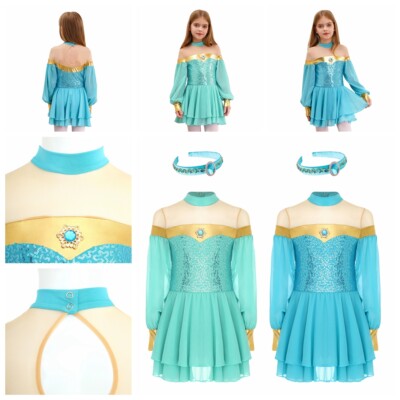 Kids Girl's Dresses Spangles Leotard With Hair Hoop Masquerade Rompers ...