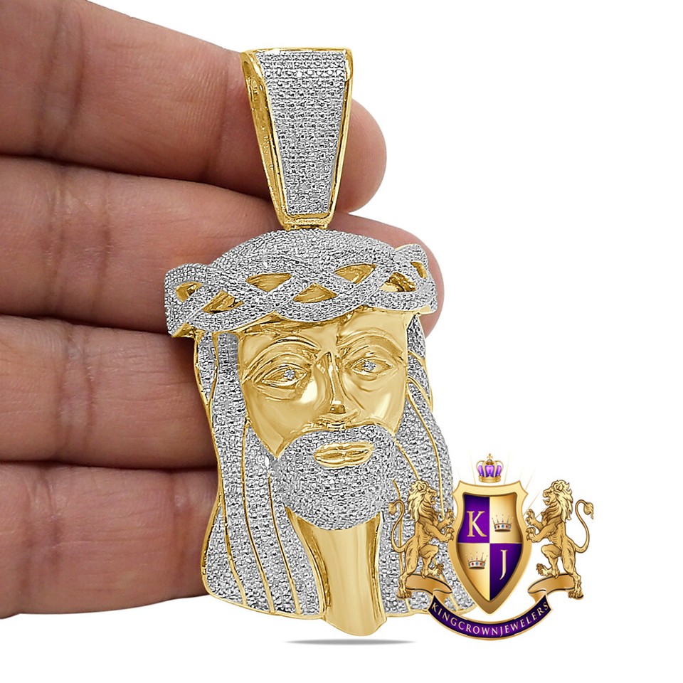 Real Genuine Diamond 0.50 Cwt. Jesus Christ Face Piece Charm Pendant ...