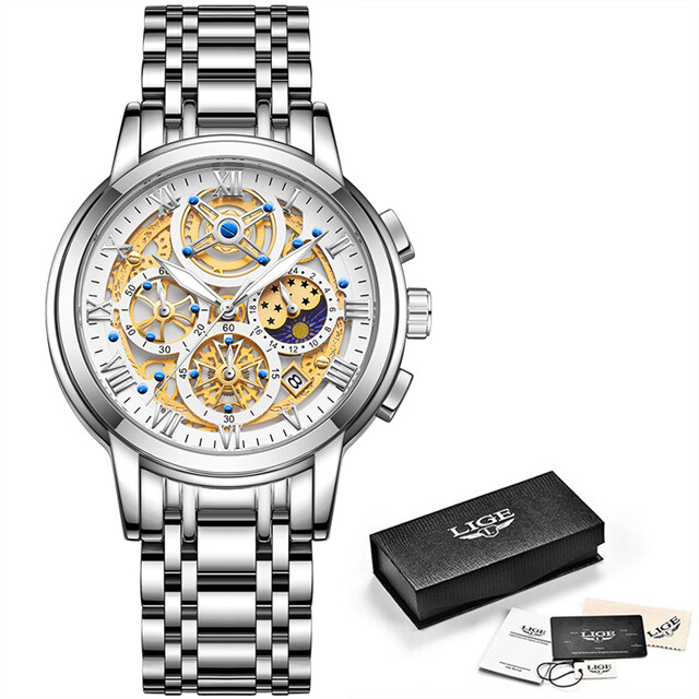 Classic Men Watch Stainless Steel Quartz Luminous Wristwatch Business ...