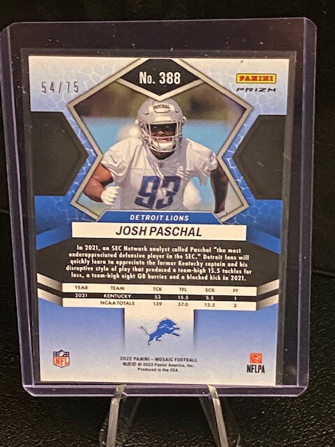 2022 Panini Mosaic Lions Josh Paschal Blue Disco Rookie Card No Huddle ...