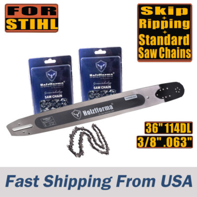 36inch" 3/8" .063 114DL Guide Bar & Skip Ripping Saw Chain For Stihl ...