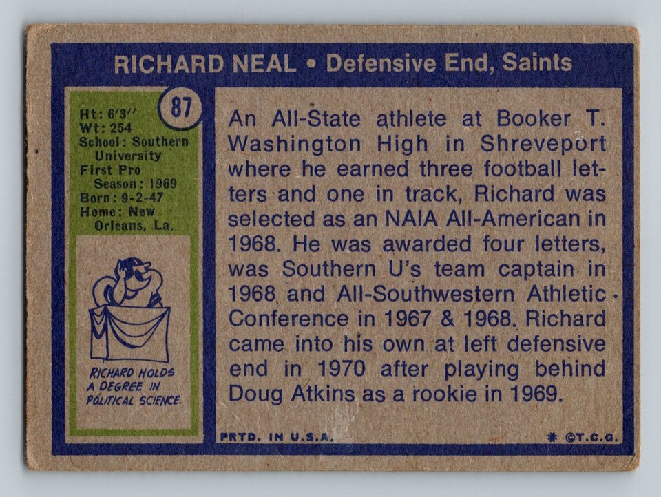 1972 Topps #87 Richard Neal RC Rookie New Orleans Saints | eBay