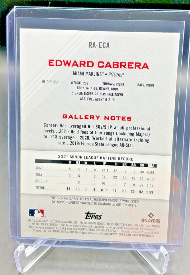2022 Topps Gallery EDWARD CABRERA RC AUTO Marlins | eBay