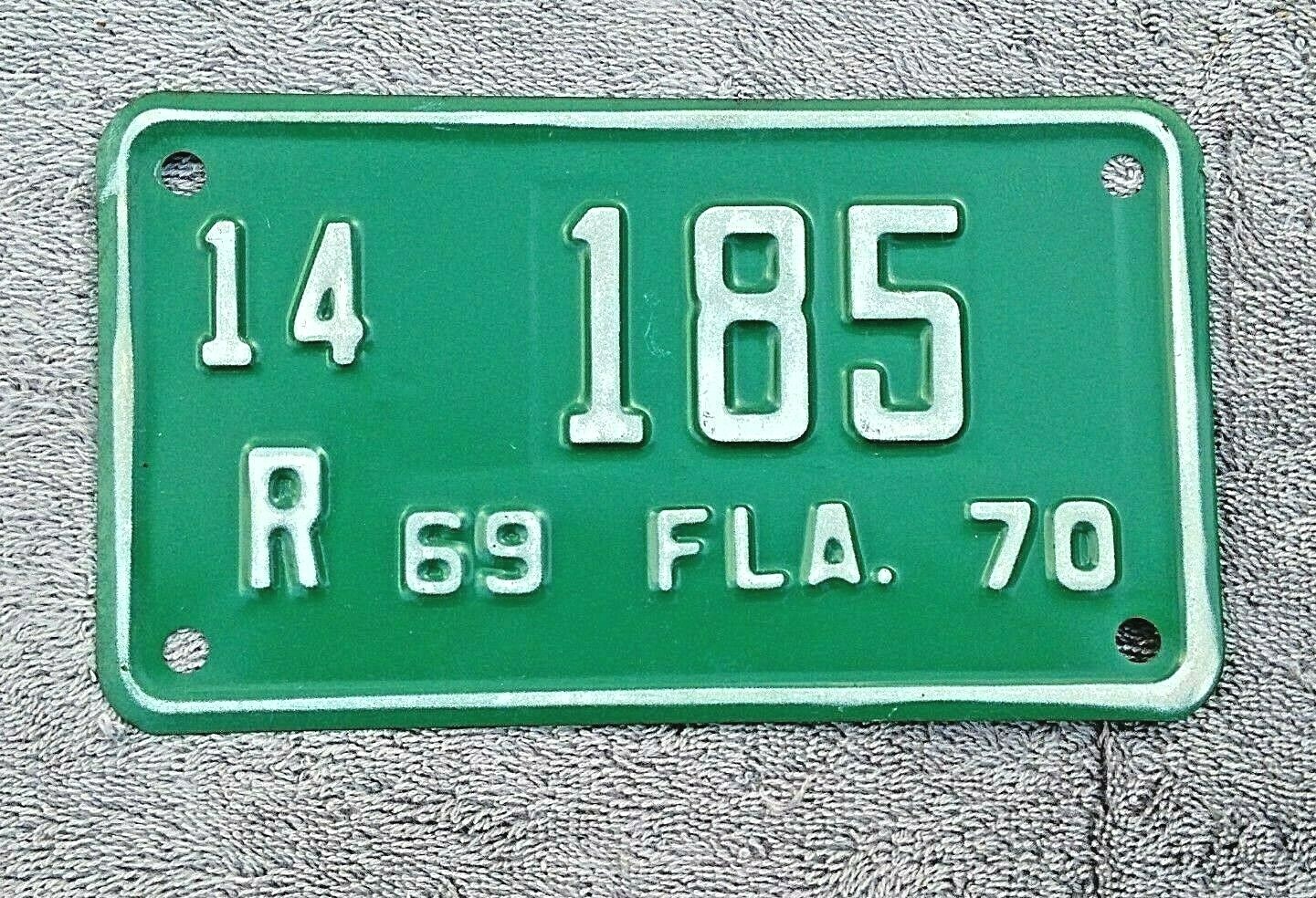 Florida MOTORCYCLE License Plate 1969 1970 Tag # 14 R 185 Marion County ...