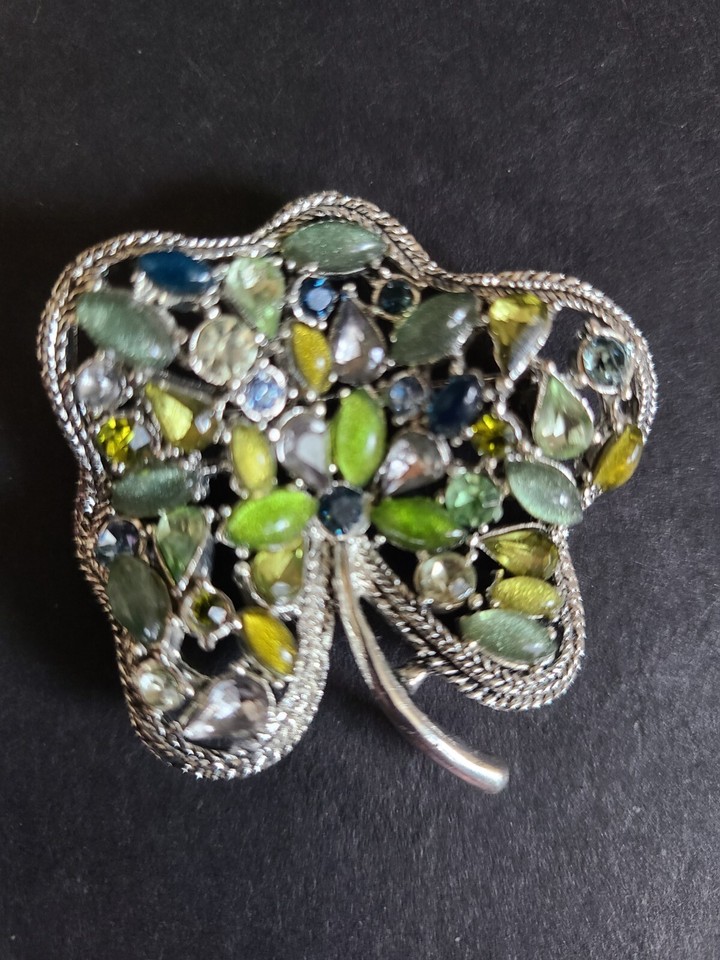 Signed Monet Gold Tone Shamrock Clover Brooch Pin Green Irish Pride ...