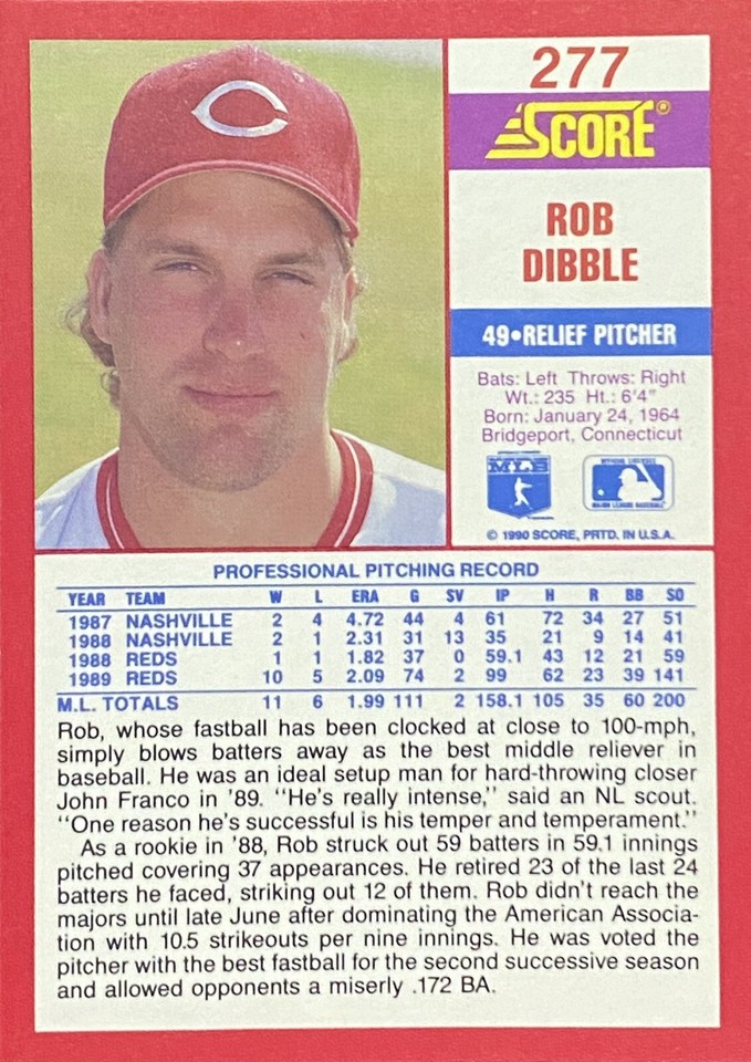 1990 Score #277 Rob Dibble Cincinnati Reds Baseball Card | eBay