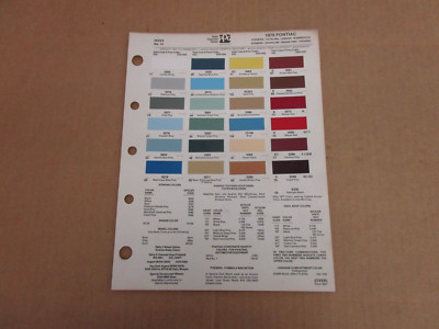 1978 Pontiac car paint color chip chart sheet sample | eBay