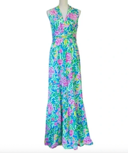 $198 NWT LILLY PULITZER PEARCE MAXI JERSEY DRESS MULTI GROVE GARDEN ...