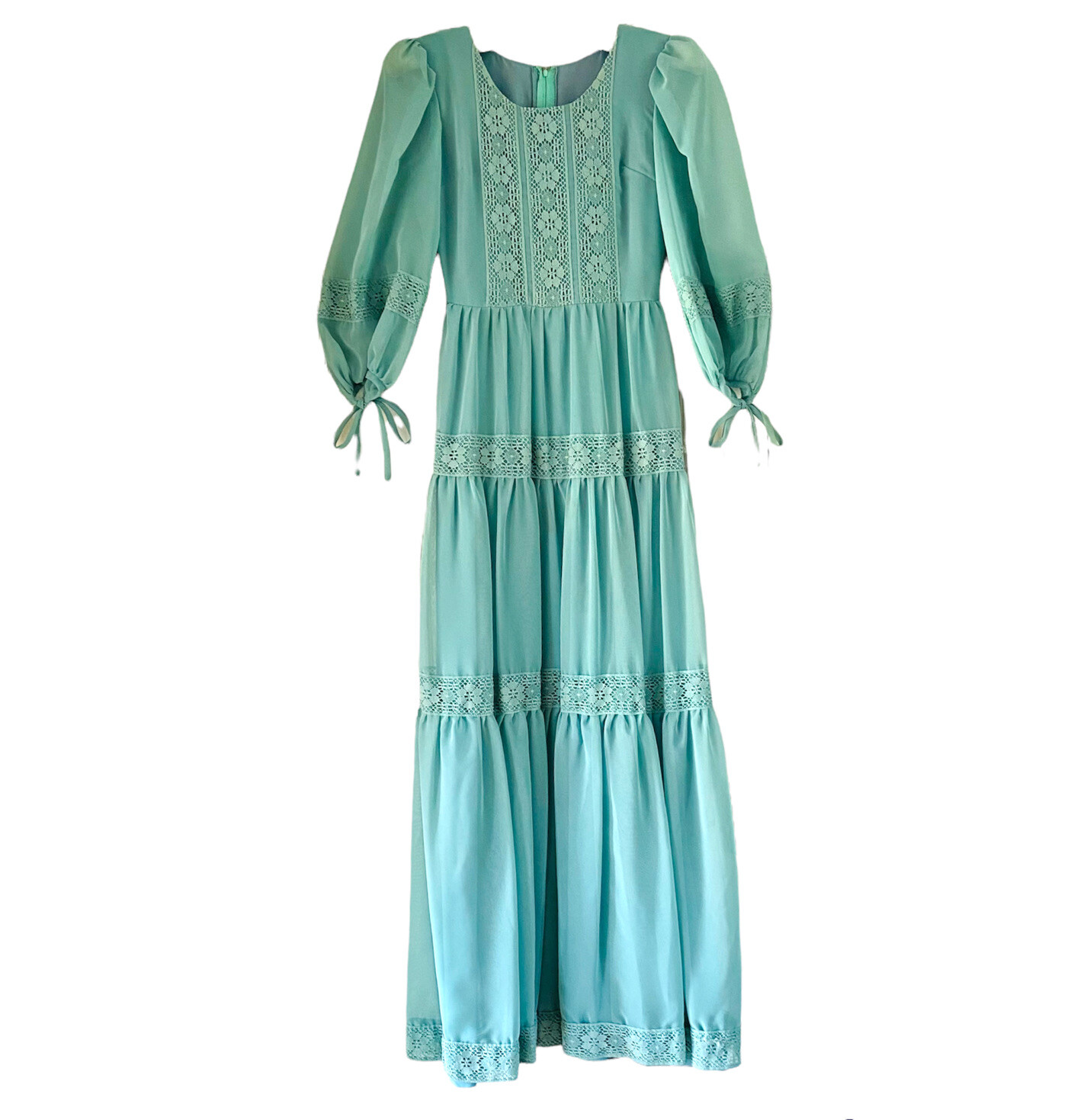 PAT FARRELL Vintage Maxi Dress XS Sage Green Tiered P… - Gem