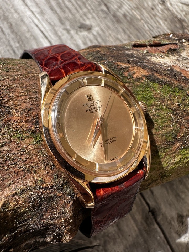 Universal Geneve Polerouter Deluxe Cal.215 18ct Rose Gold w/ original ...