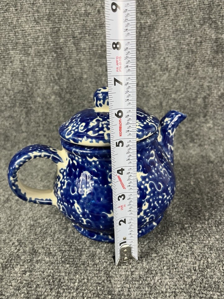 Blue & White Ceramic Country Farmhouse Splatterware Tea Pot 7" | eBay