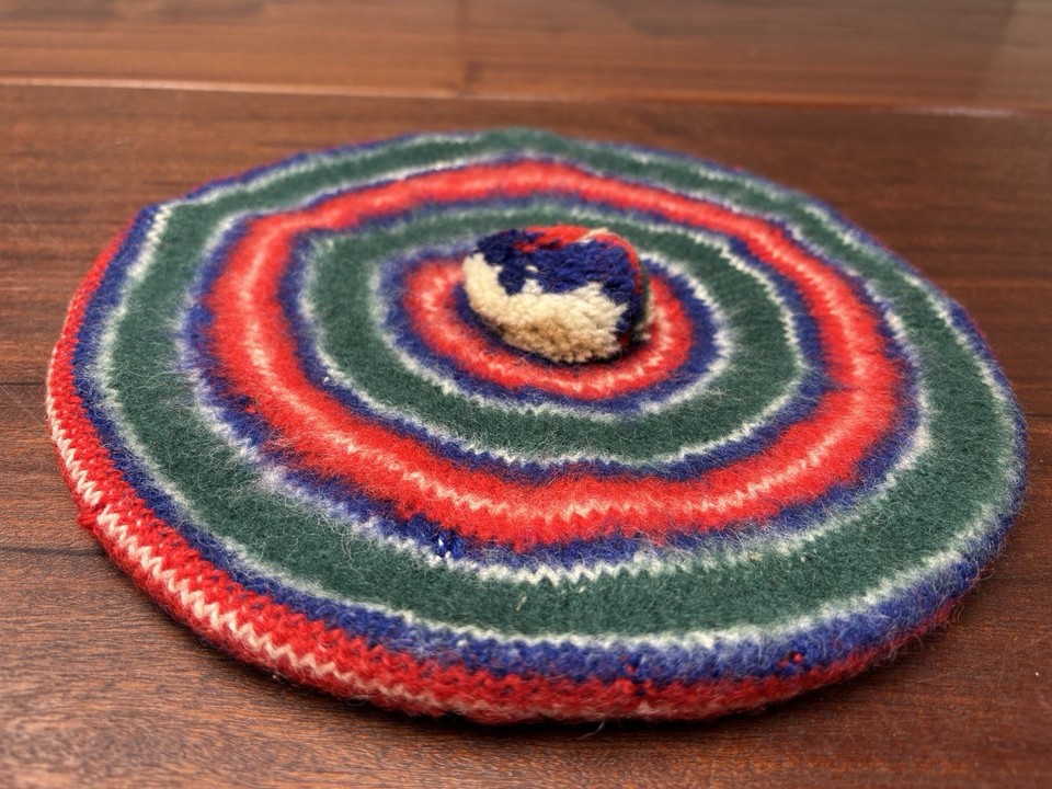 Jacobite Striped 100% Wool Beret Scottish Hat Scotland Vintage Pom pom ...