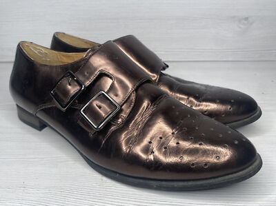 Clarks Flat Shoes Womens Size Size 5 Shiny Leather Low Heel Buckle Monk ...