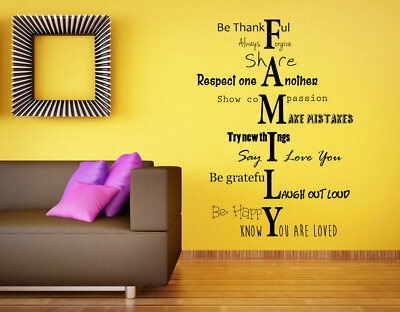 Family Home Quote, Rules, Vinyl Wall Art Sticker, Mural, Decal. Wall ...