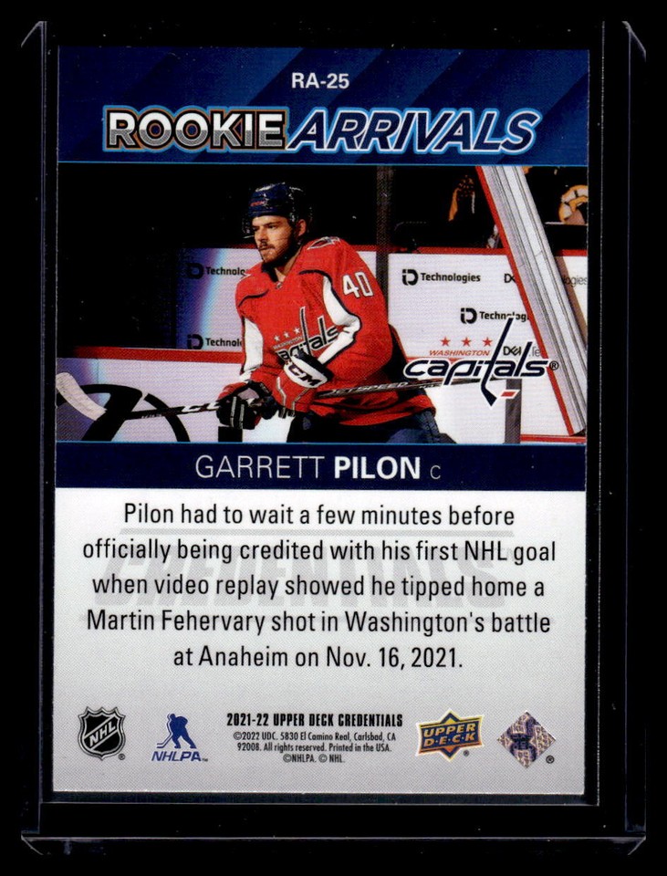 Garrett Pilon 2021 UD Credentials Rookie Arrivals #RA-25 Washington ...