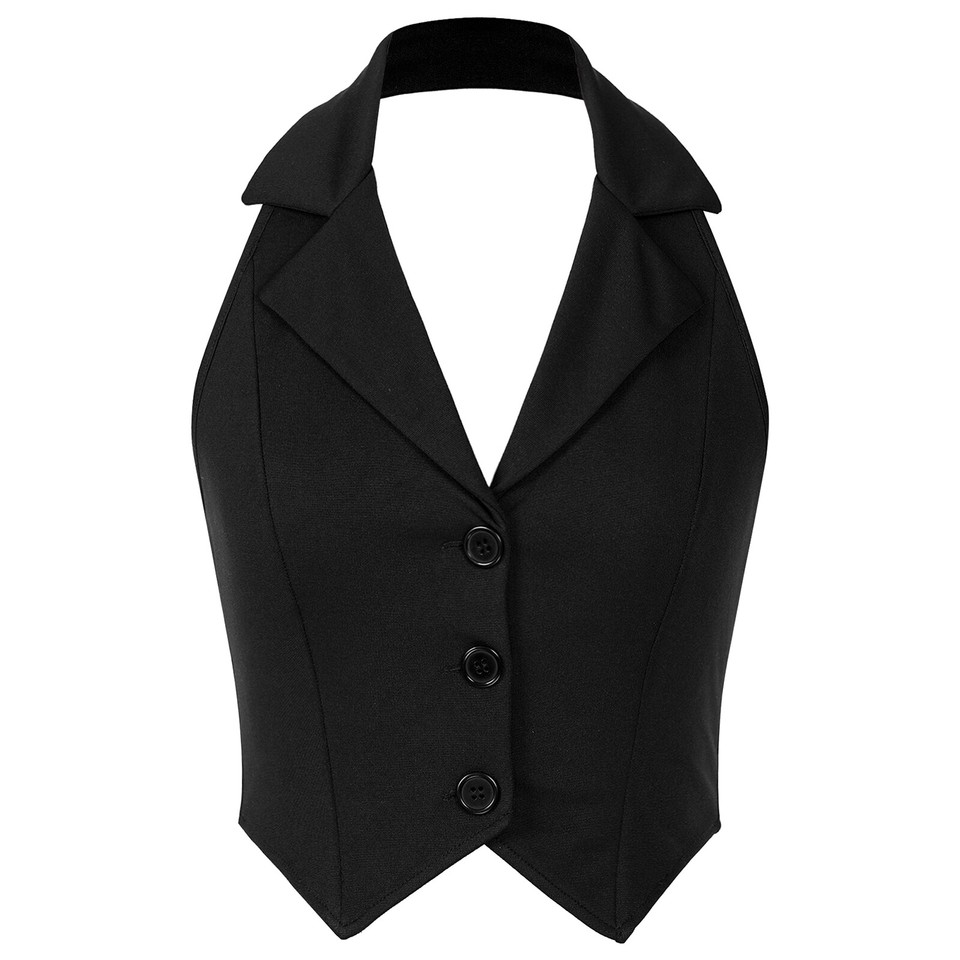 Womens Slim Waistcoat Halter Backless Button Down V-Neck Lapel Collar ...
