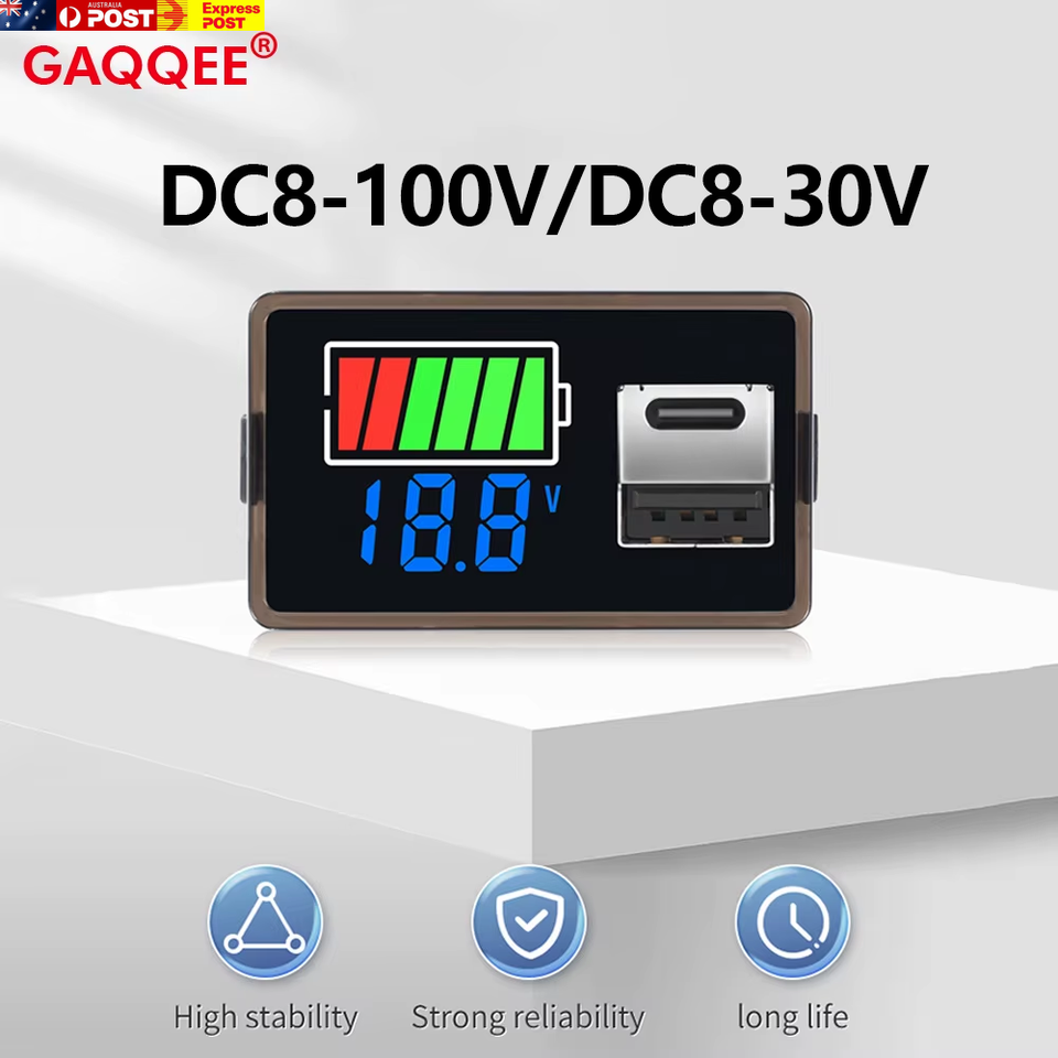 DC8-100V DC8-30V Battery Capacity Indicator USB Type-C LED Digital Car ...