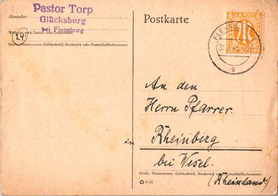 Germany 6pf AMG Numeral 1945 Flensburg to Rheinberg. Toning and crease ...