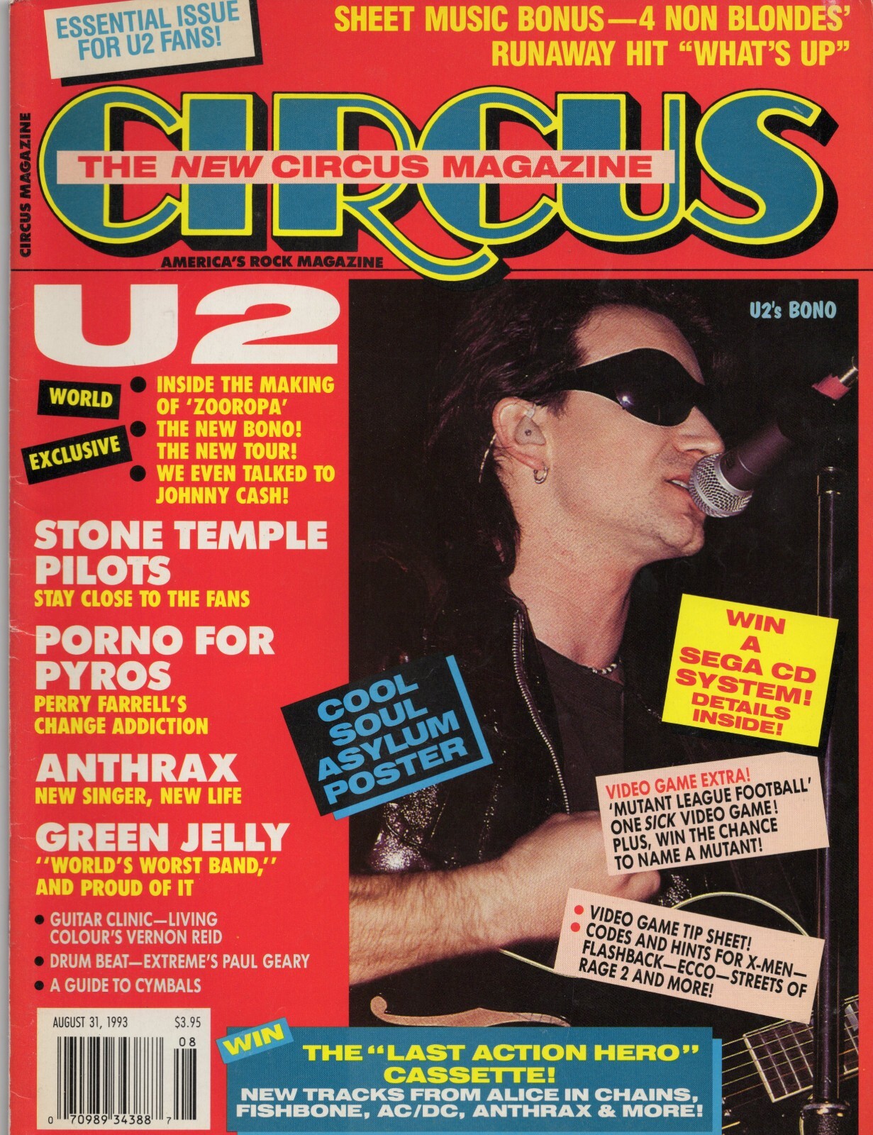 Circus Magazine August 1993 U2 Stone Temple Pilots Anthrax Green Jelly ...