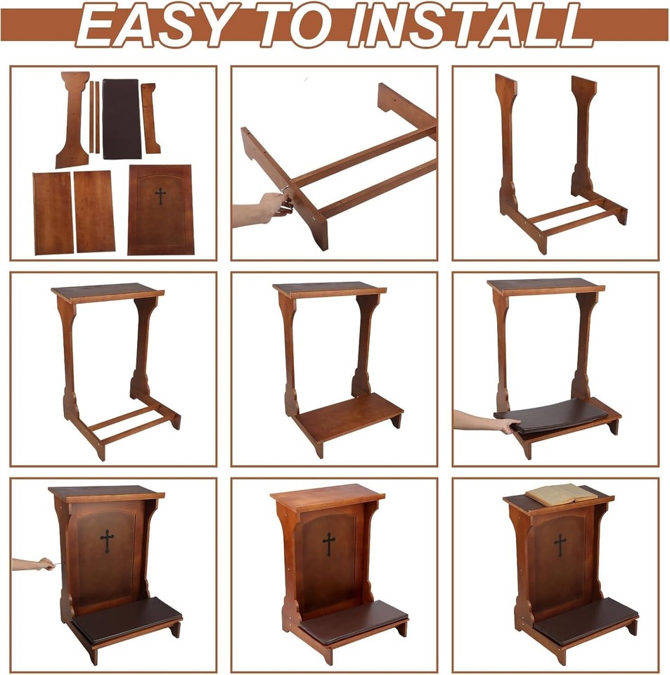 Prayer Bench Stool Solid Wood Prayer Kneeler with Shelf and Cushion ...