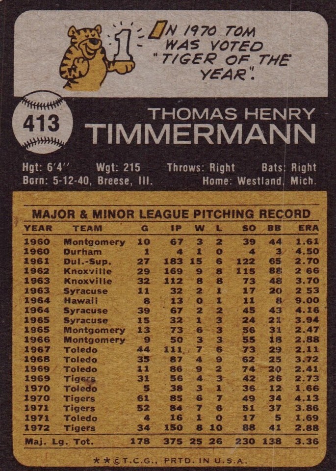 1973 Topps - #413 Tom Timmerman | eBay