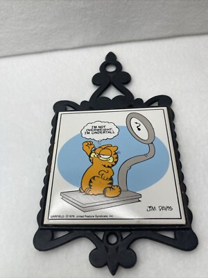 Garfield 1978 Ceramic Tile Coaster or Hotplate with Holder Overweight ...