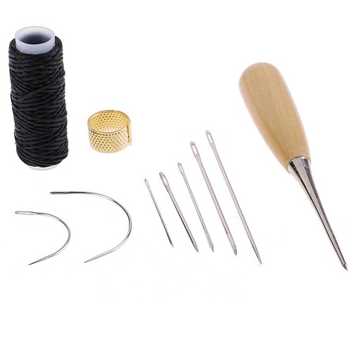 1Set Leather Sewing Needles Stitching Awl Needle Thread Thimble Shoe ...