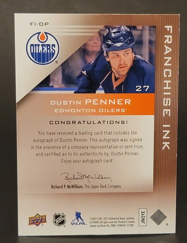 2013-14 Upper Deck Edmonton Oilers Franchise Ink #FI-DP Dustin Penner ...