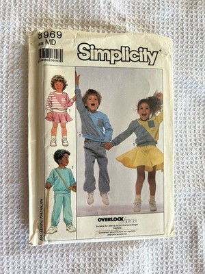 1989 Simplicity 8969 Vintage Sewing Pattern Childs Knit Pants Skirt Top ...