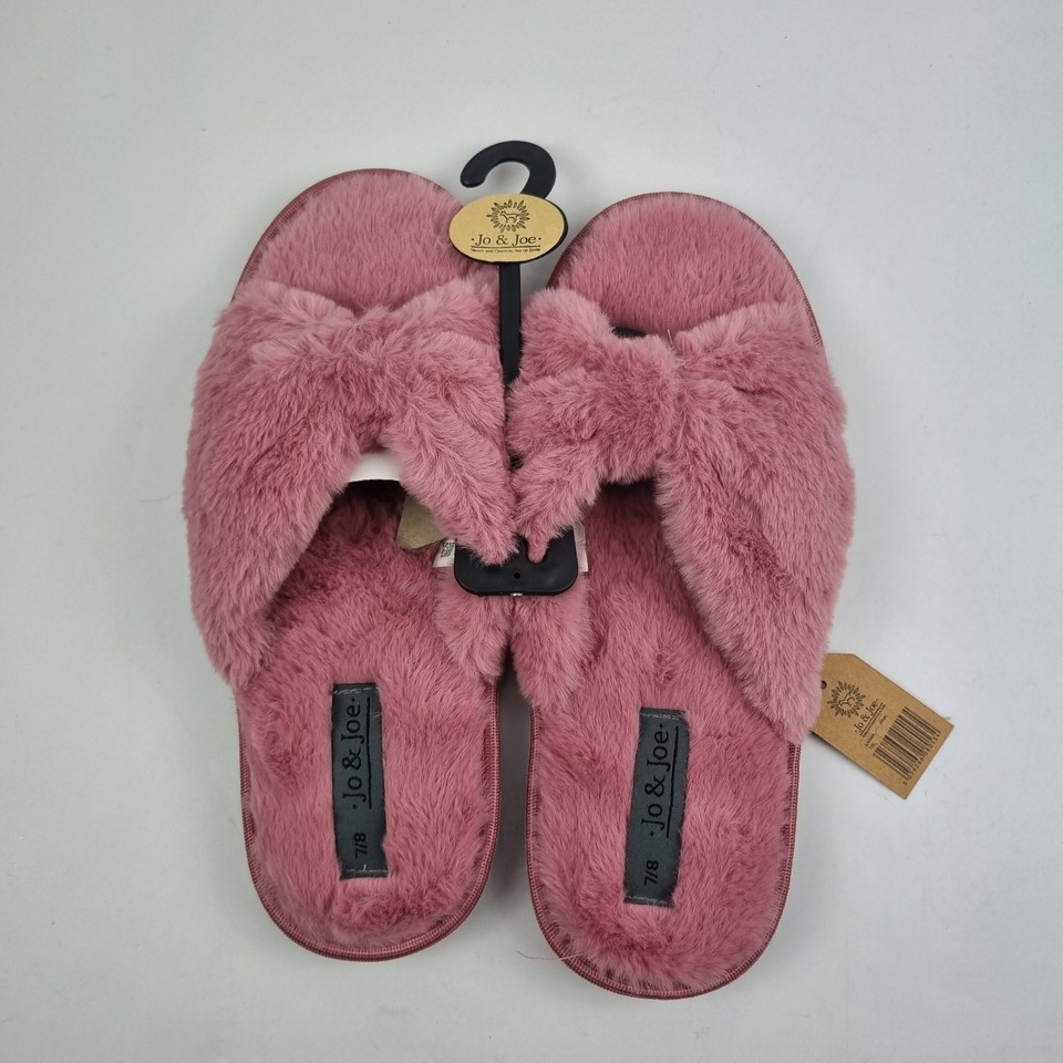 Jo & Joe Pink Fluffy Slippers Women’s Size 7/8 New Soft Faux Fur Slip ...