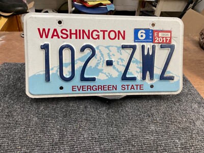 License Plate Tag Washington “Evergreen State” 102 ZWZ 2017 Rustic USA ...