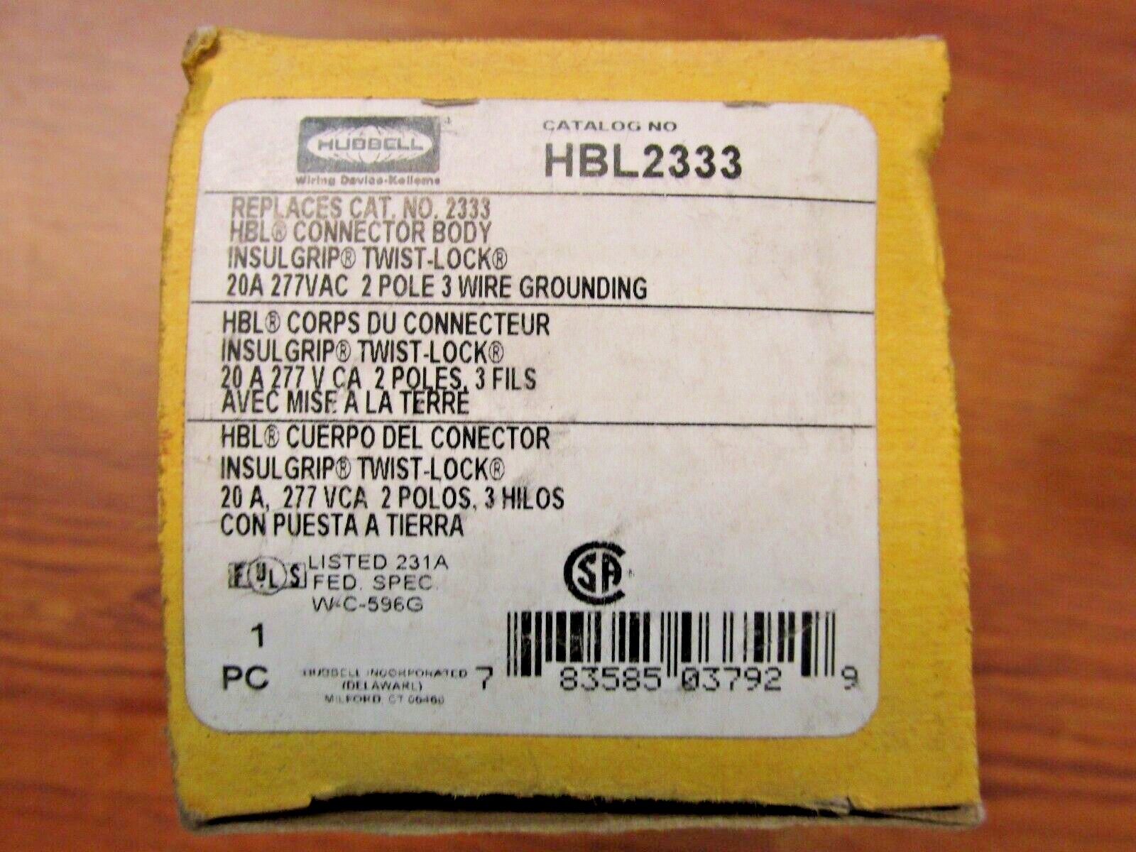 NEW. HUBBELL TWIST-LOCK CONNECTOR 20A, 277V, CAT# HBL2333 ... WL-43 | eBay