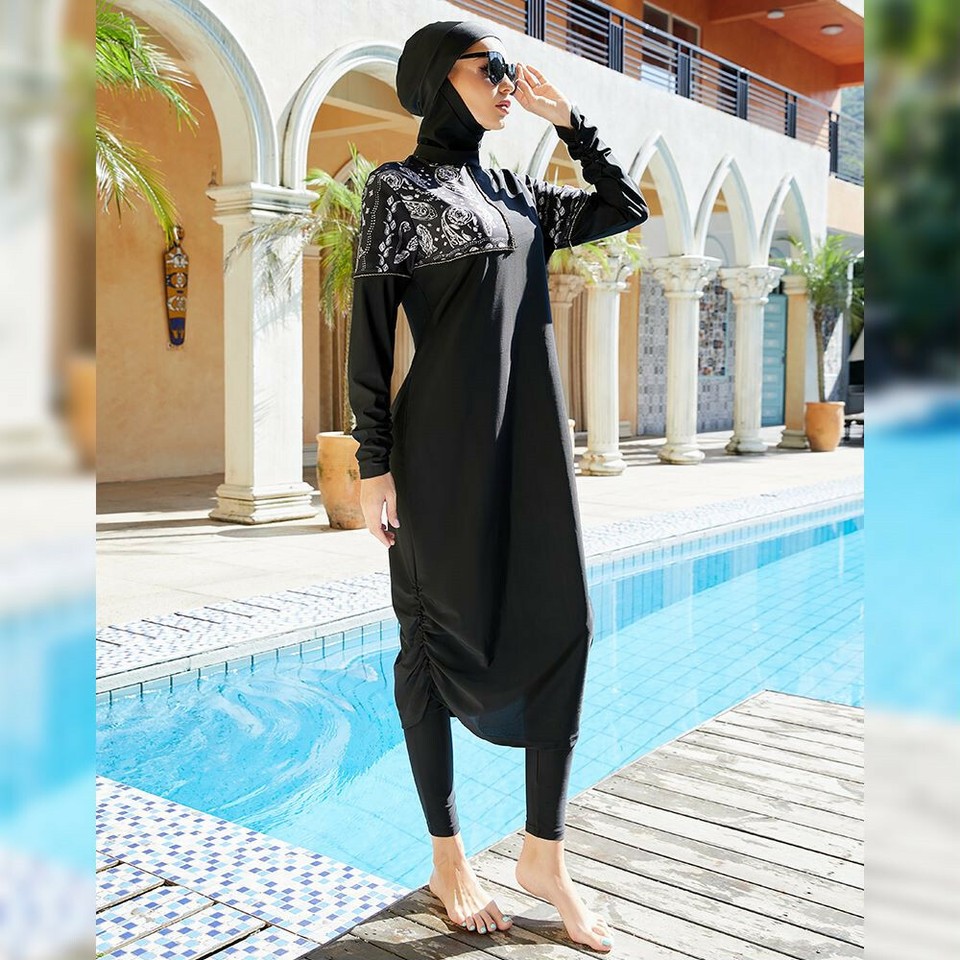 3pcs Full Cover Women Muslim Swimsuit Set Burkini Modest Swimwear ...