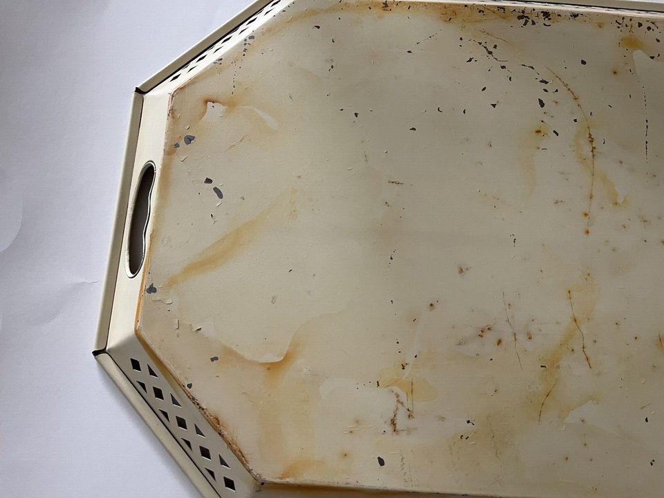 Large Tole Ware Serving Tray Metal Hand Painted Gold White Green ...