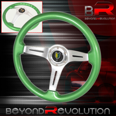 For Bmw Green Wood Trim 3 Spokes Aluminum Frame Steering Wheel Wakaba ...