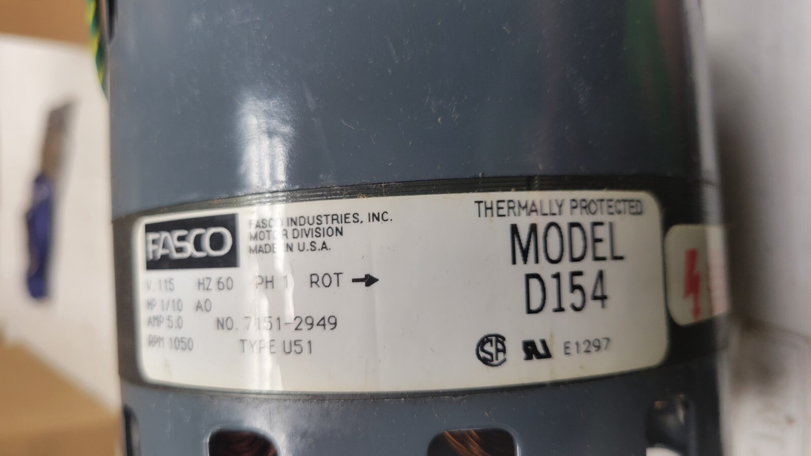 FASCO D154 MOTOR 1/10 HP 5.0 AMPS 115V 60 HZ 1050 RPM 1 SPEED | eBay