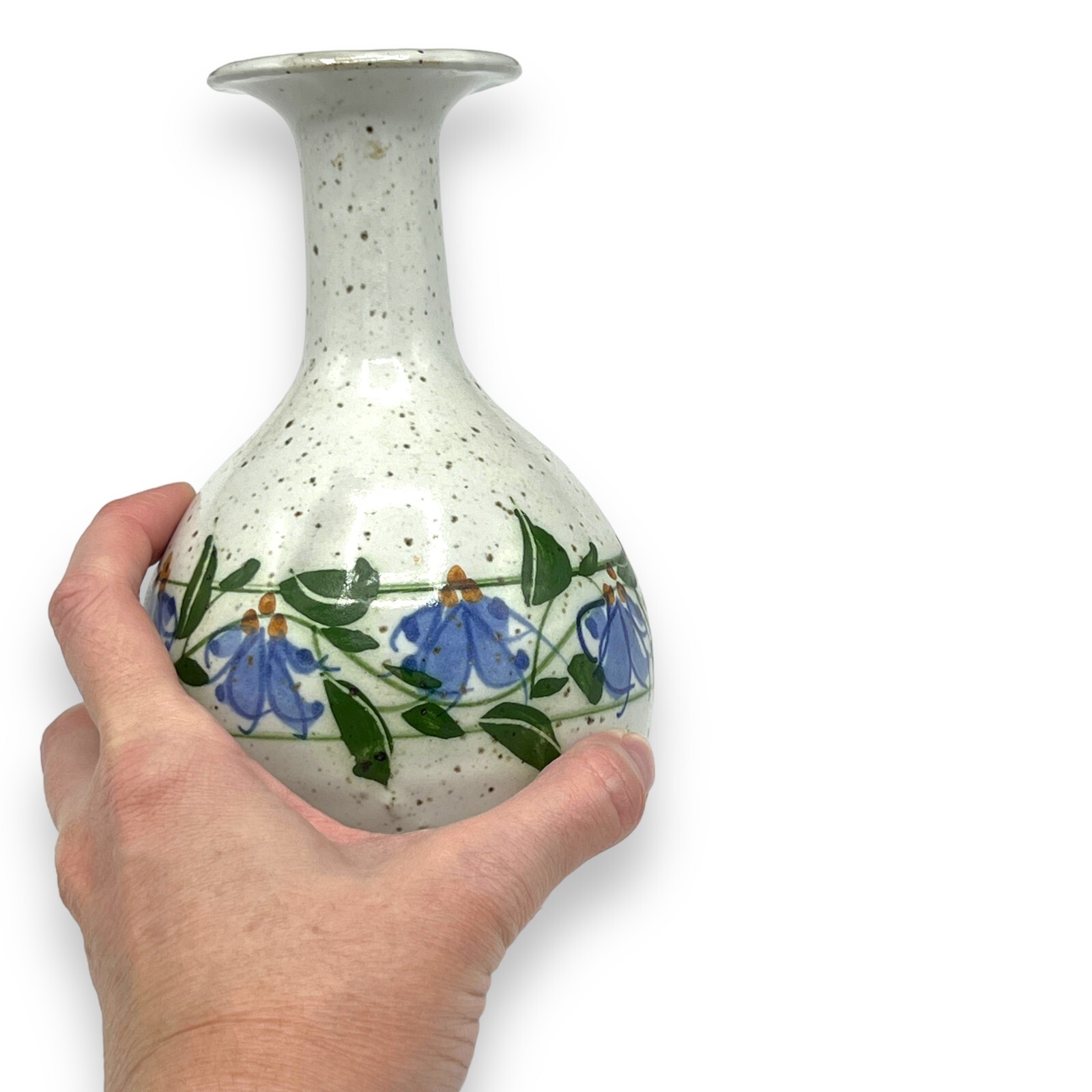 Vase Vintage Handmade Ceramic Blue Flowers Salt Glaze Stoneware Pottery ...