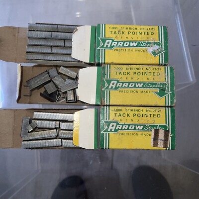 3 Arrow Staples Tack Pointed 5/16 No. JT 21 Vintage Box w/ Unused ...