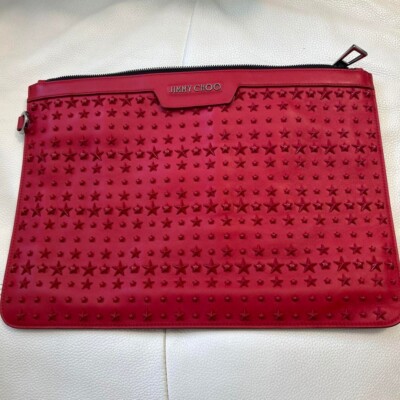 JIMMY CHOO DEREK LXA Star Studs Clutch Hand Bag Women Leather Red USED ...