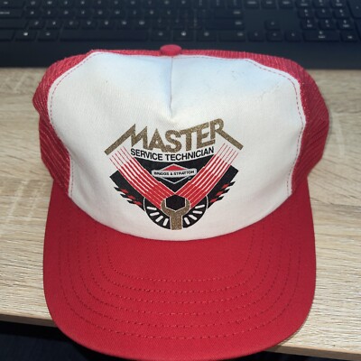 Vintage Briggs & Stratton Hat Cap Snap Back Adjustable Red White Mesh ...