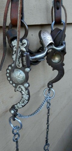 Engraved High Port Iron Horse Bit Silver Scroll Design Harness Leather ...